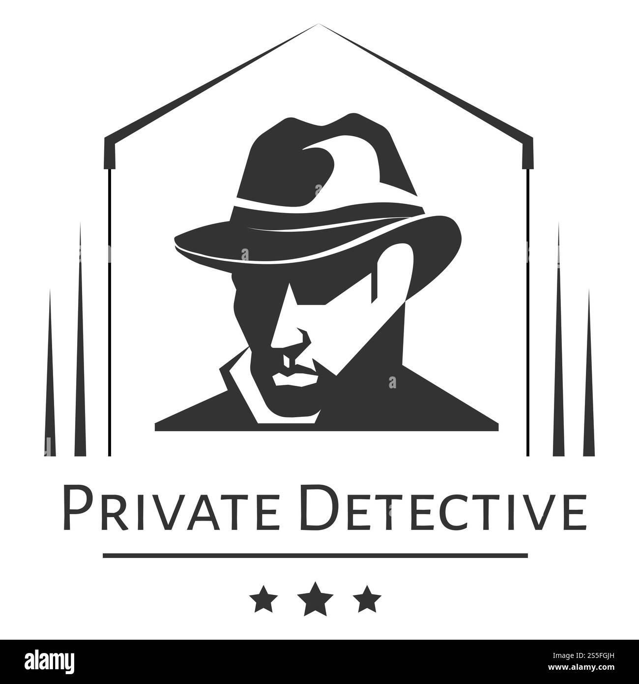 Private detective agency logo of vector man in hat for investigation ...