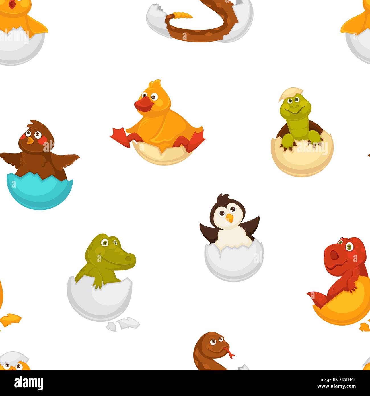 Animals born from eggs, eggshells and reptiles seamless pattern vector ...