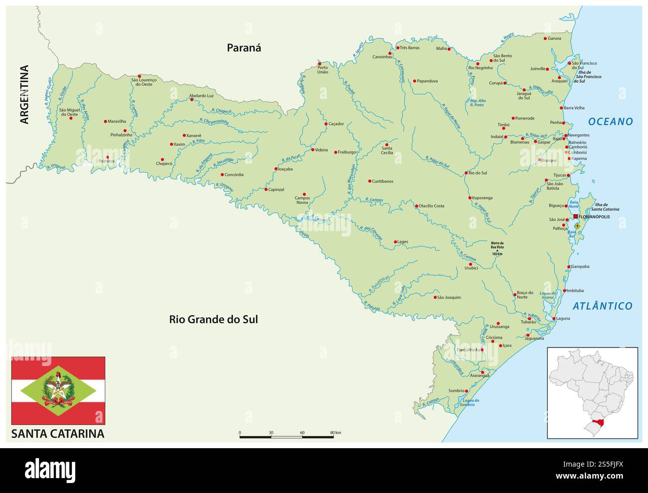 Map of the Brazilian state of Santa Catarina Stock Photo - Alamy