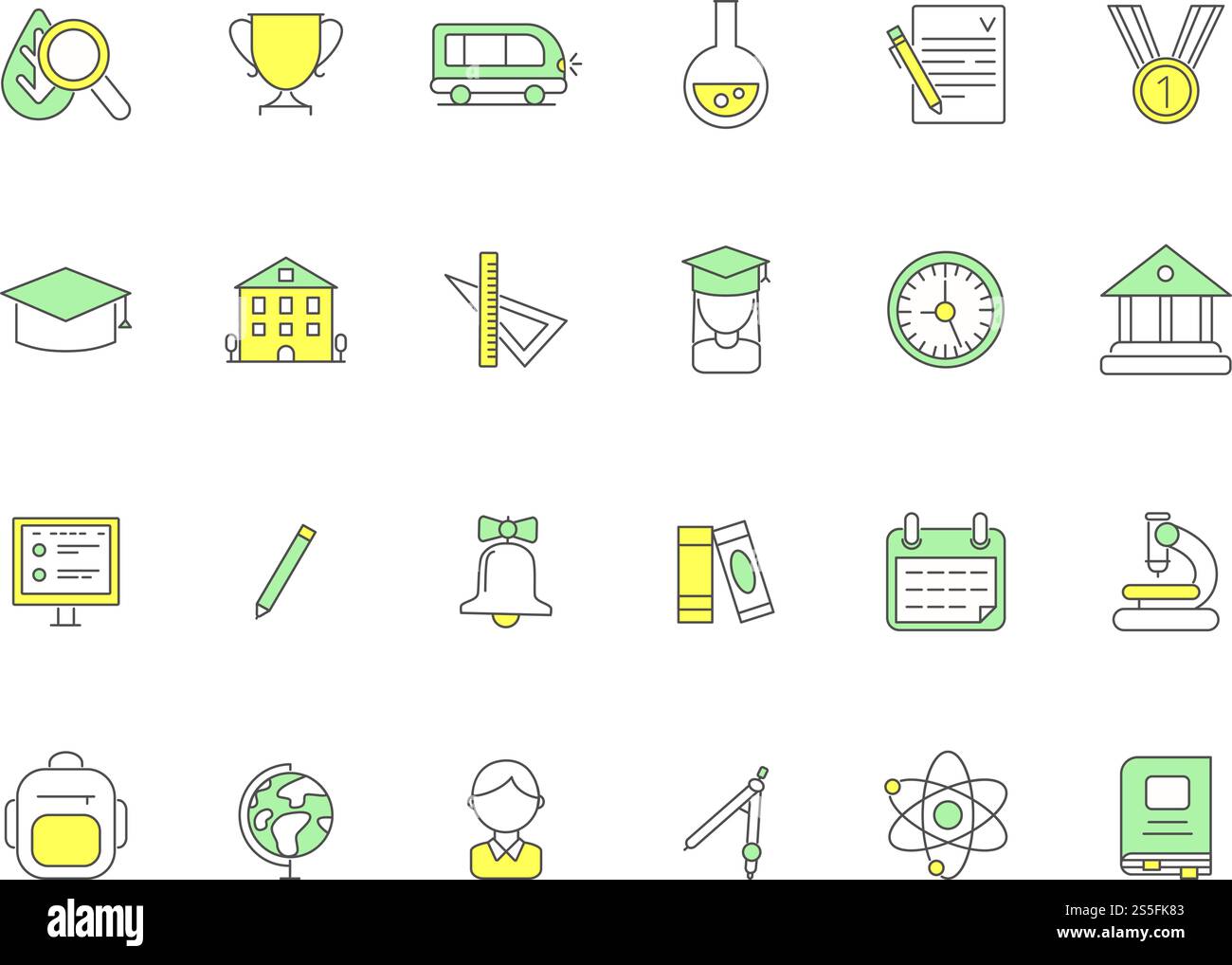 Colored school icons. Vector symbols of science. Illustration of school ...