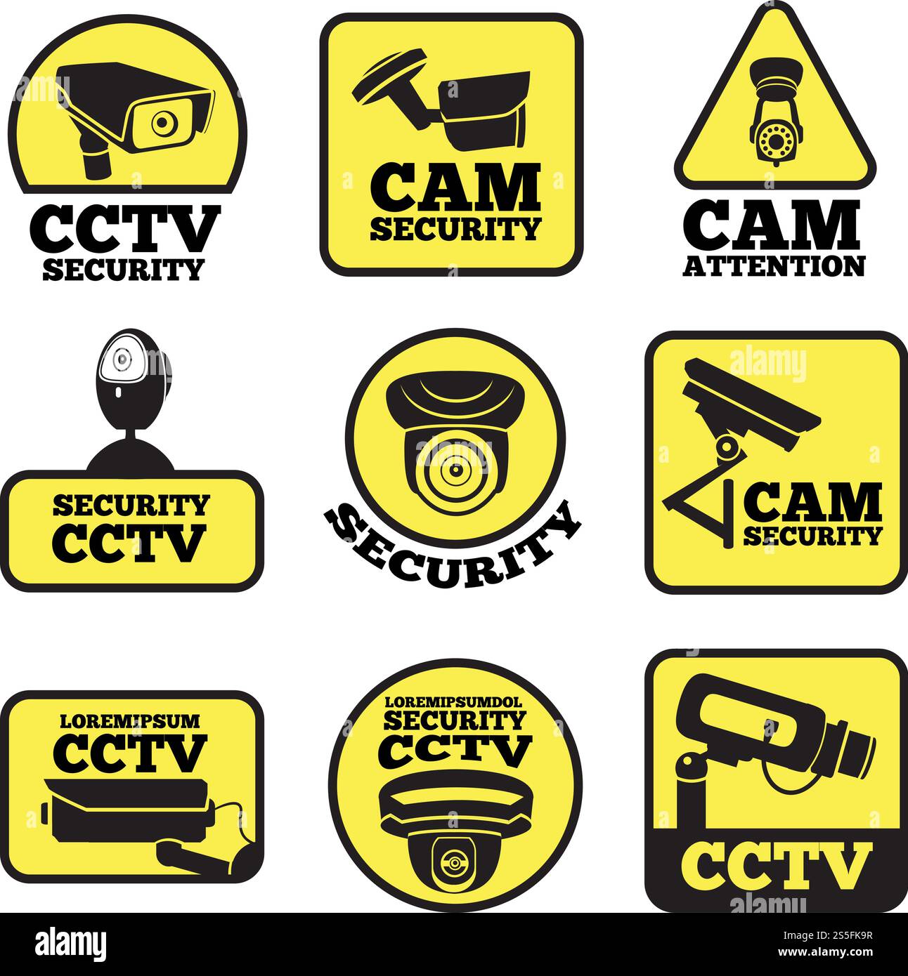 CCTV labels. Vector illustrations with security cameras symbols. Camera ...
