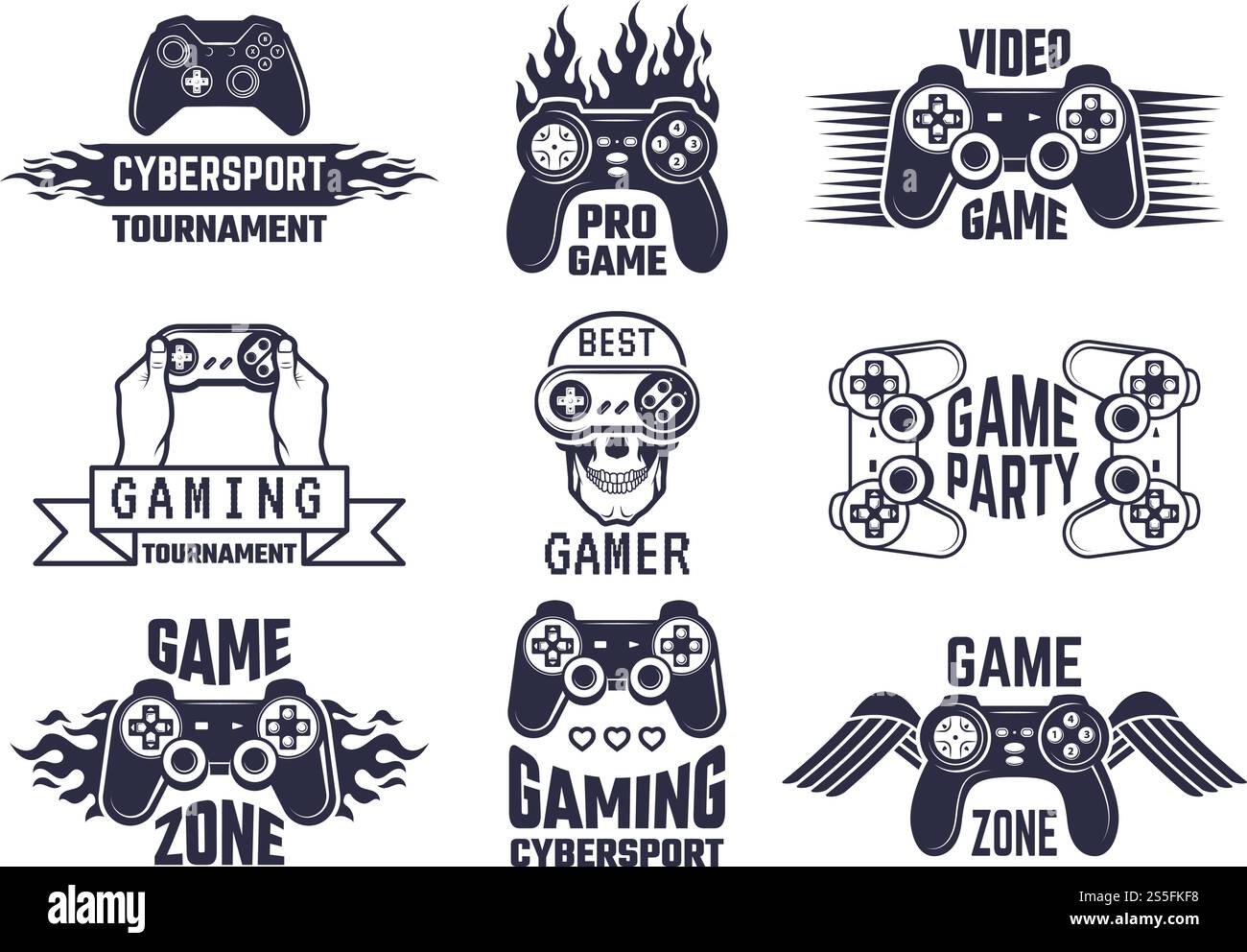 Gaming logo set. Video games and cyber sport labels. Gamer emblem logo ...