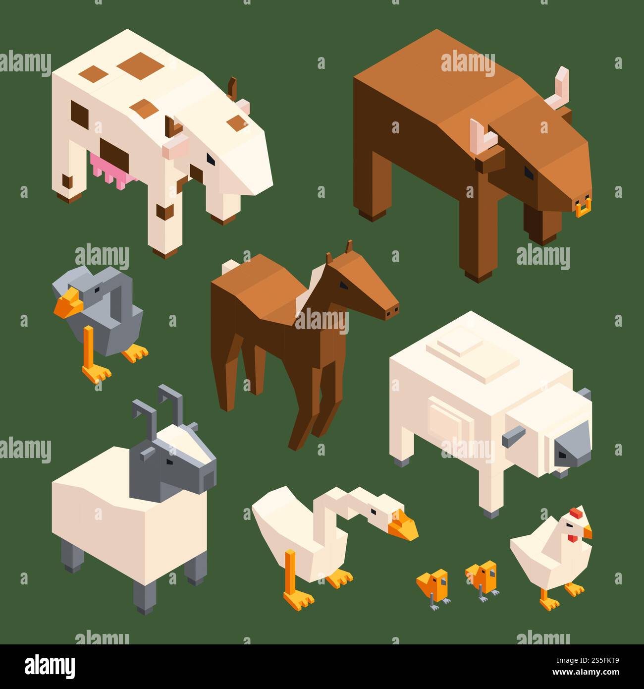 3D low poly animals. Vector isometric farm animals isolate ...