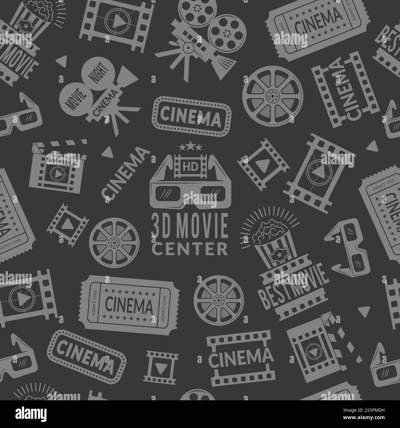 Cinema pattern. Seamless background with symbols of cinema and films ...