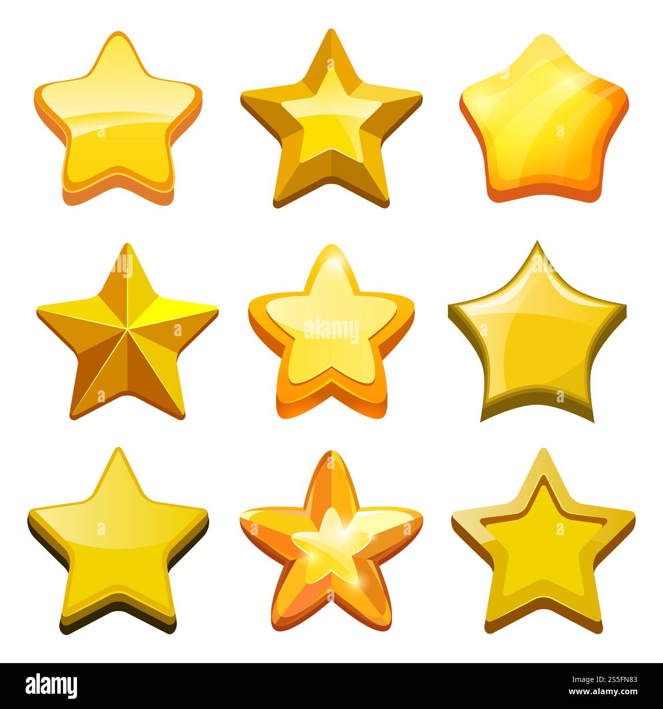 Game cartoon stars. Crystal golden gui buttons icons and status bar ...