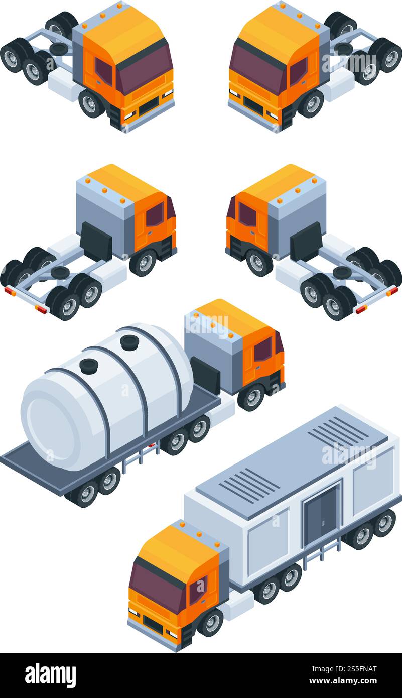 Trucks isometric. Pictures of various freight and cargo transport ...
