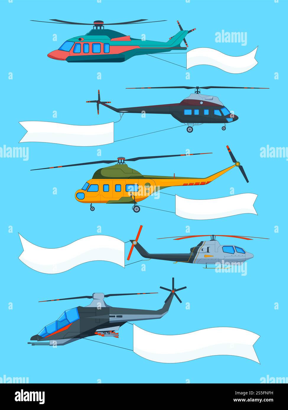 Flying helicopters with banners. Advertizing banners on avia transport ...