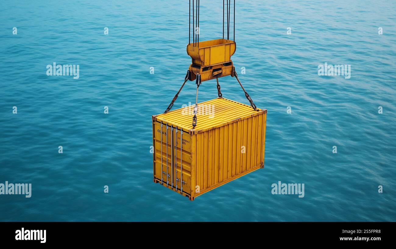 Aerial view of cargo container crane loading and unloading containers ...