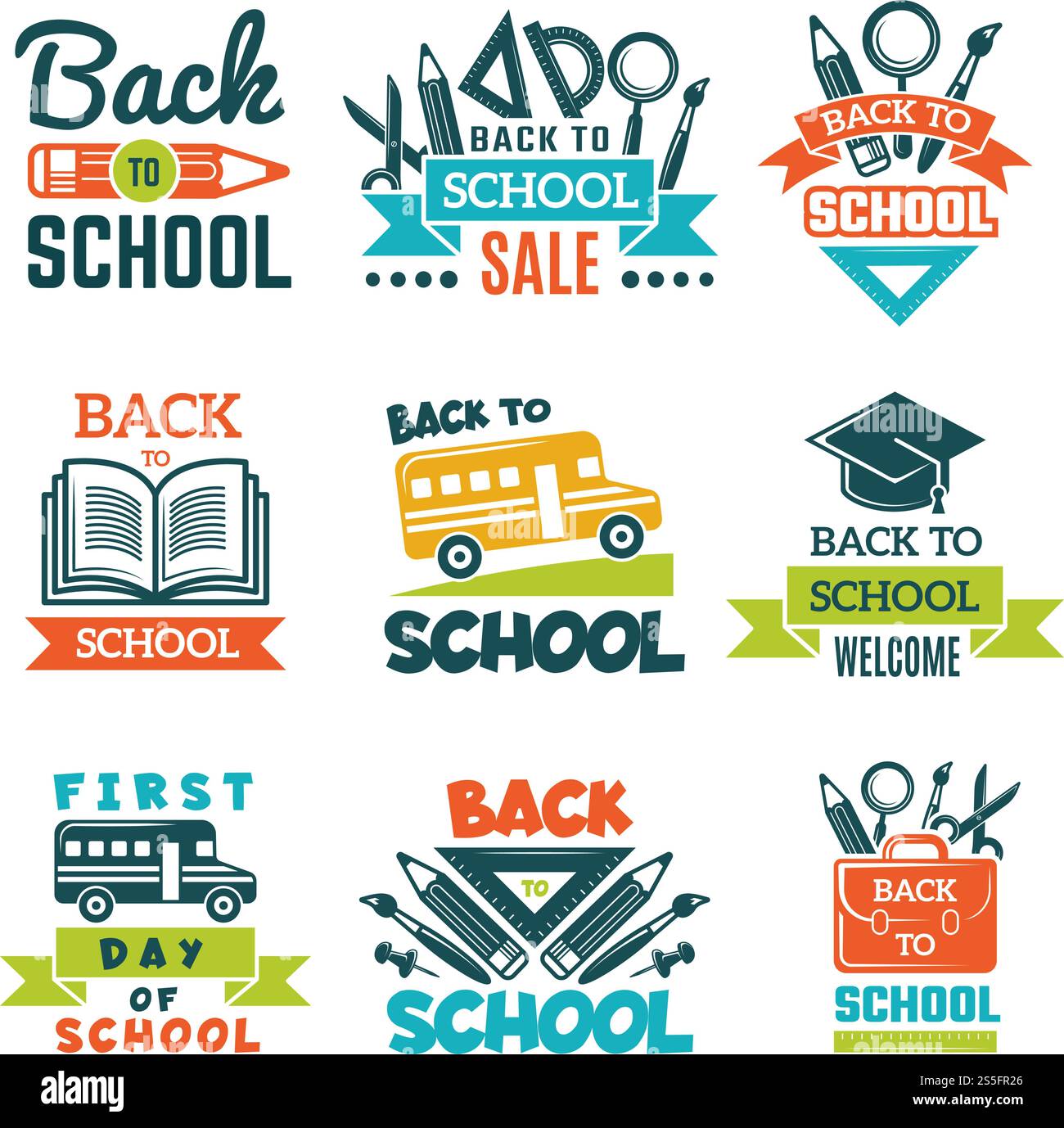 School labels set. Back to school theme. Education design illustration ...