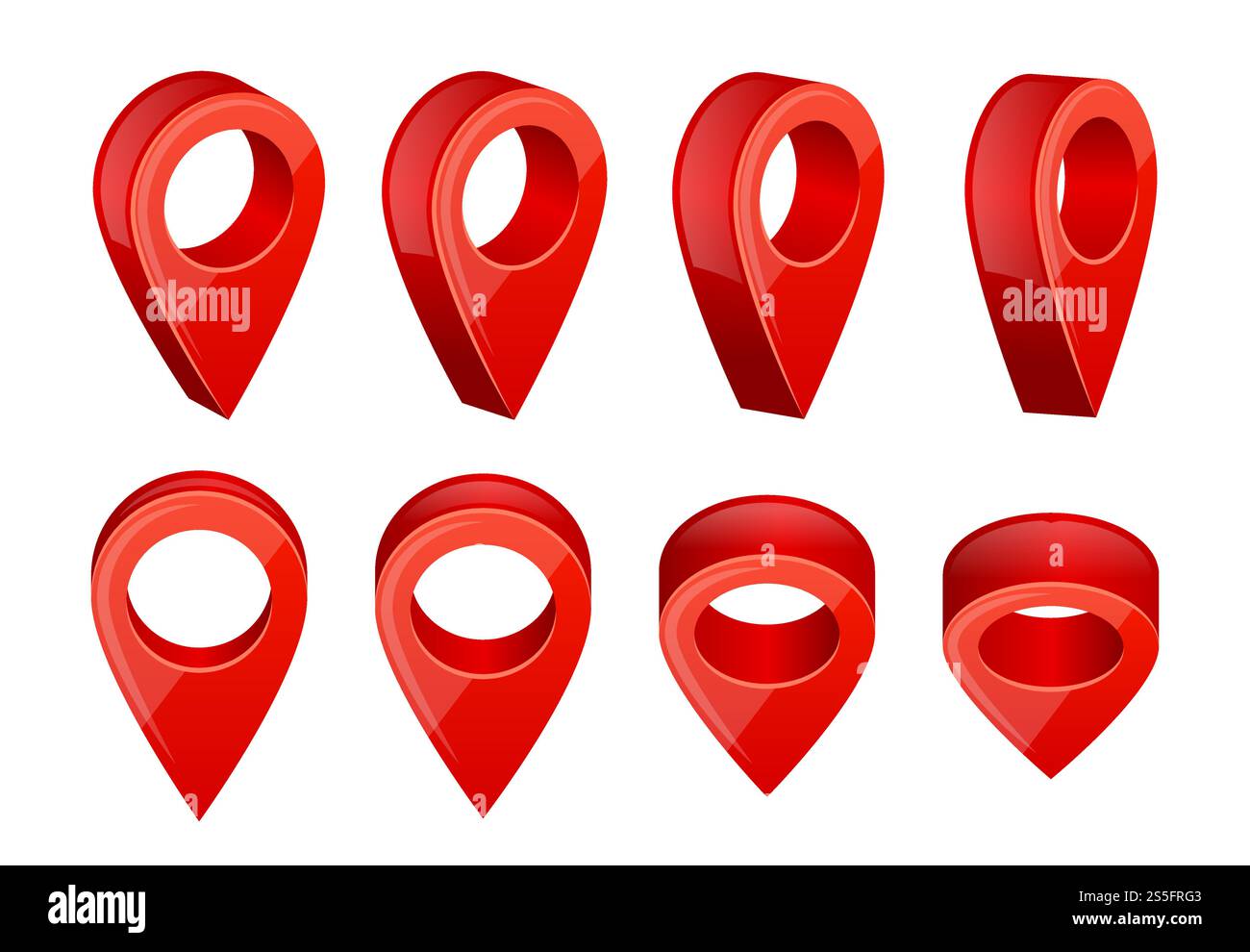 Realistic map pointers. Various symbols for gps navigation. Point position place, red pin for ...