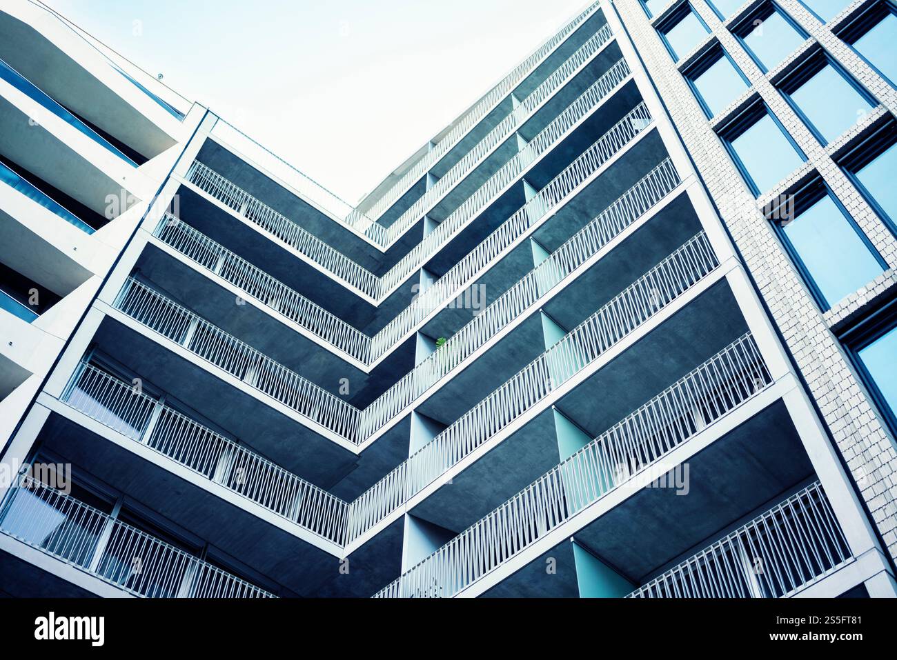 Modern architectural design of an urban high-rise with a symmetrical ...