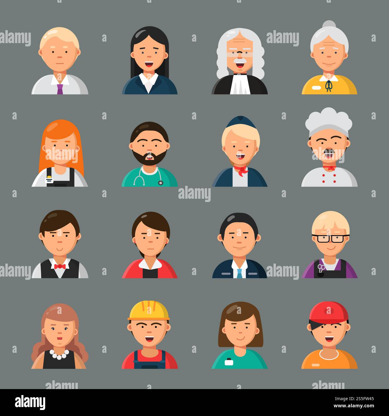 Professions avatars. Businessman doctor teacher hairdresser cook ...