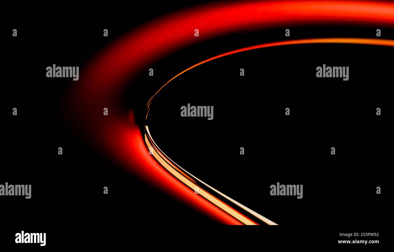 Abstract red neon light curve against a black background forming a ...