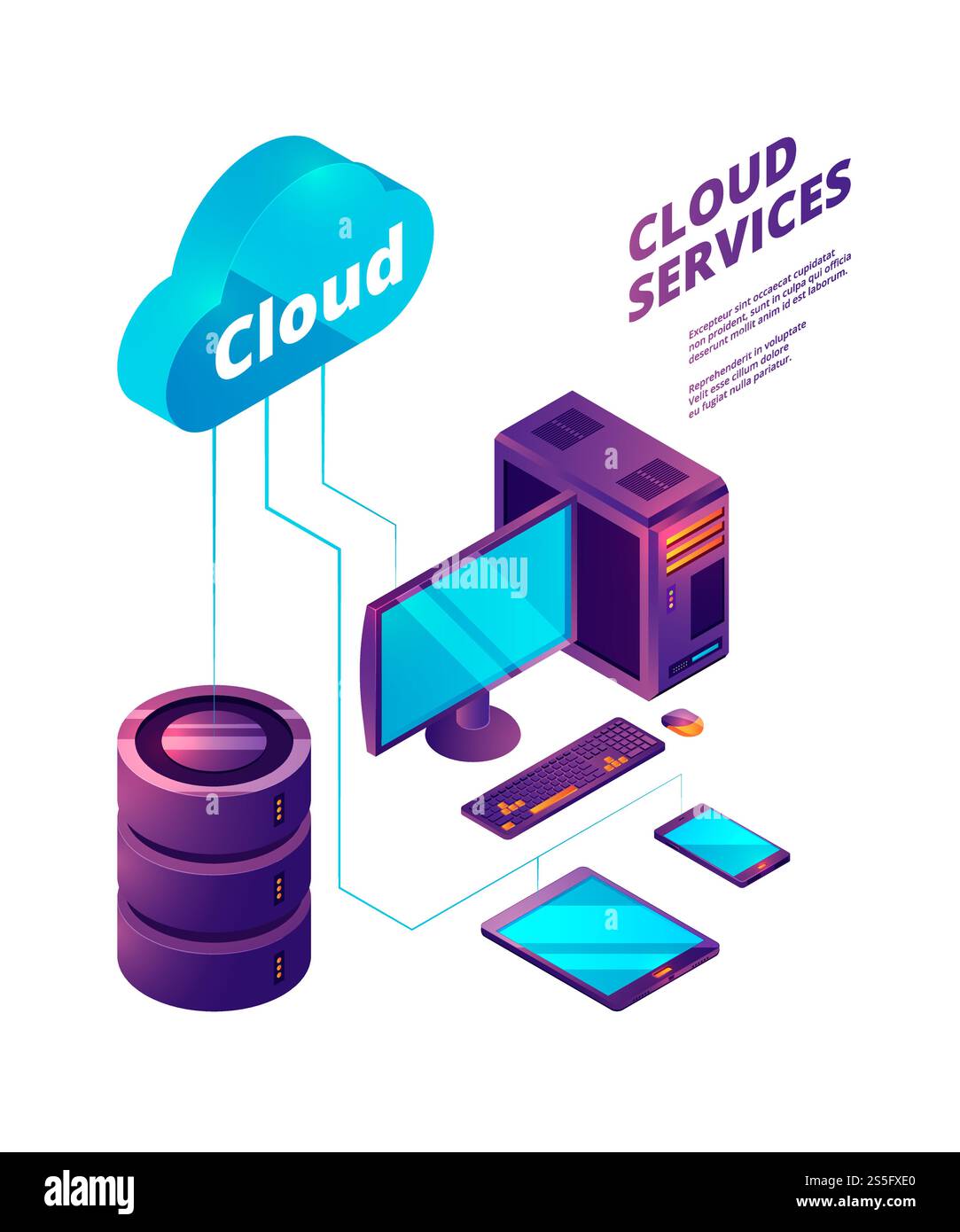 Cloud services 3d. Online safety computer technologies cloud connection gadgets pc smartphone ...