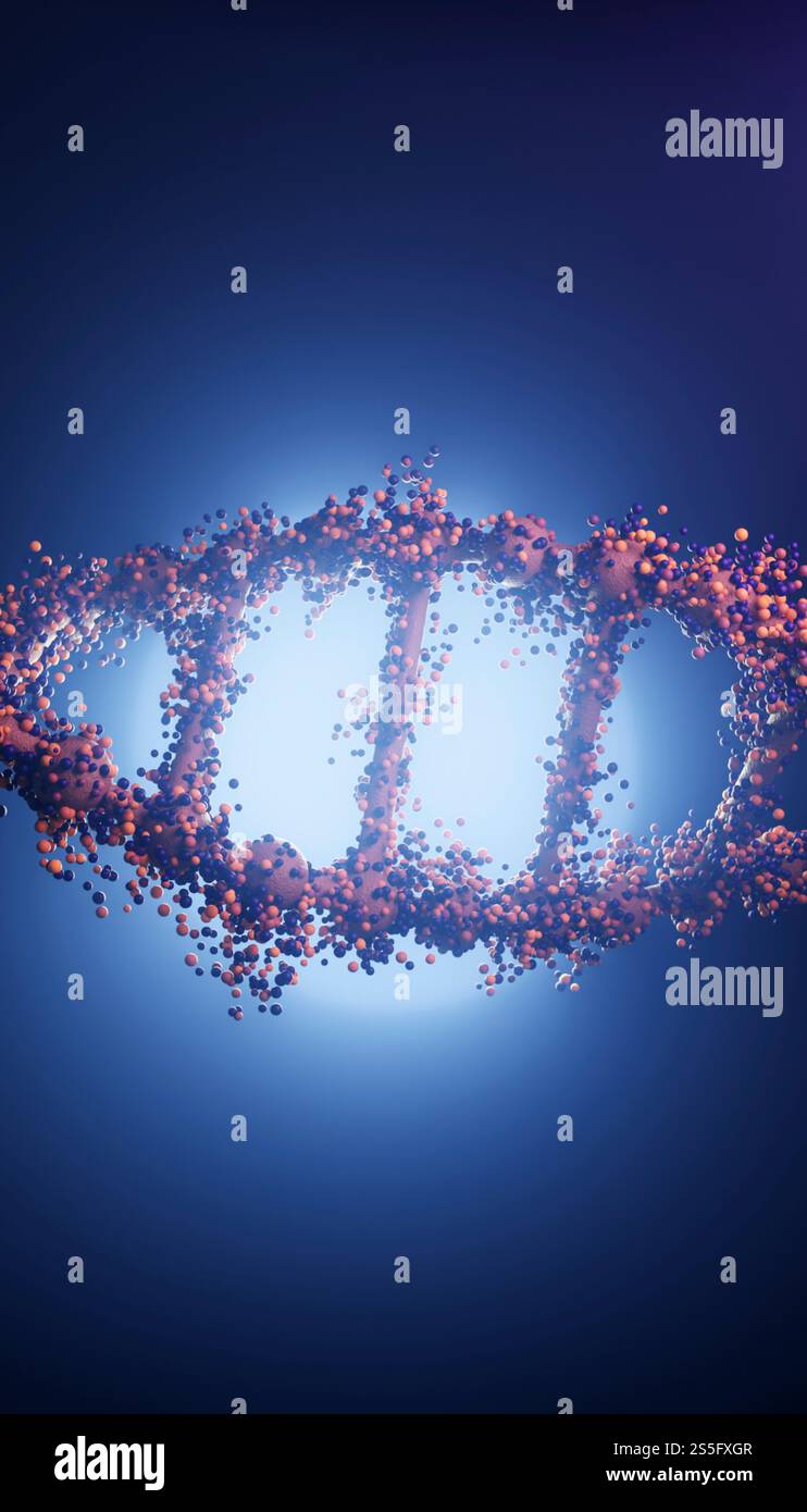 Floating dnhelix formed cloud sparkling particles soft blue background ...