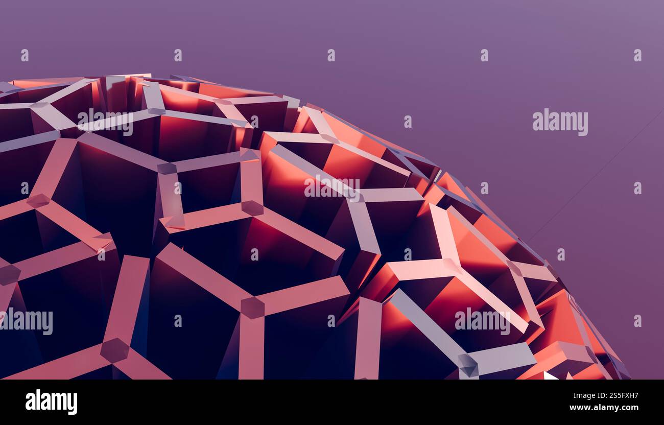 Abstract geometric structure interconnected metallic facets purple background hi-res stock ...