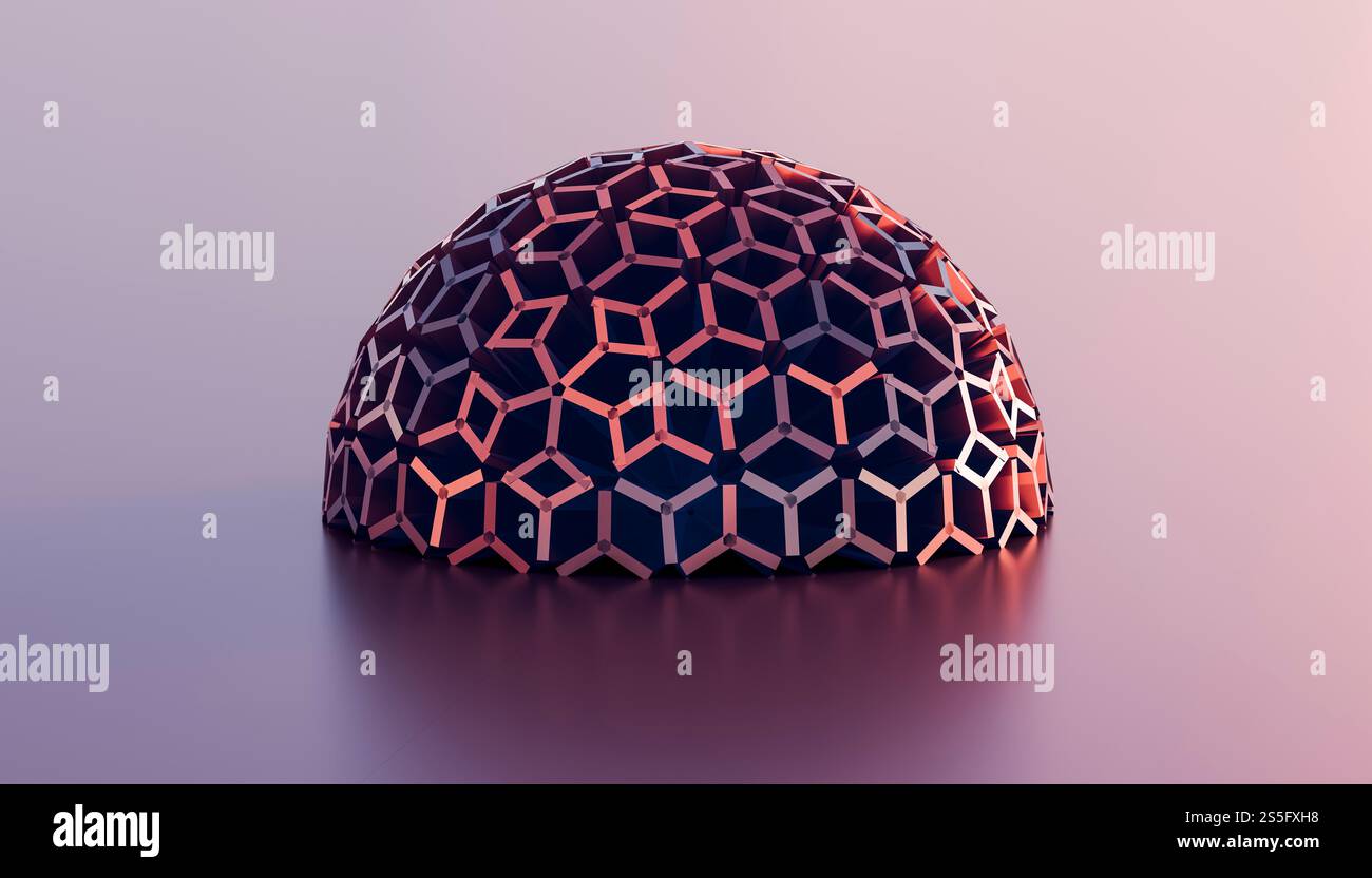 Illustration, Dome-like structure with a geometric honeycomb pattern ...
