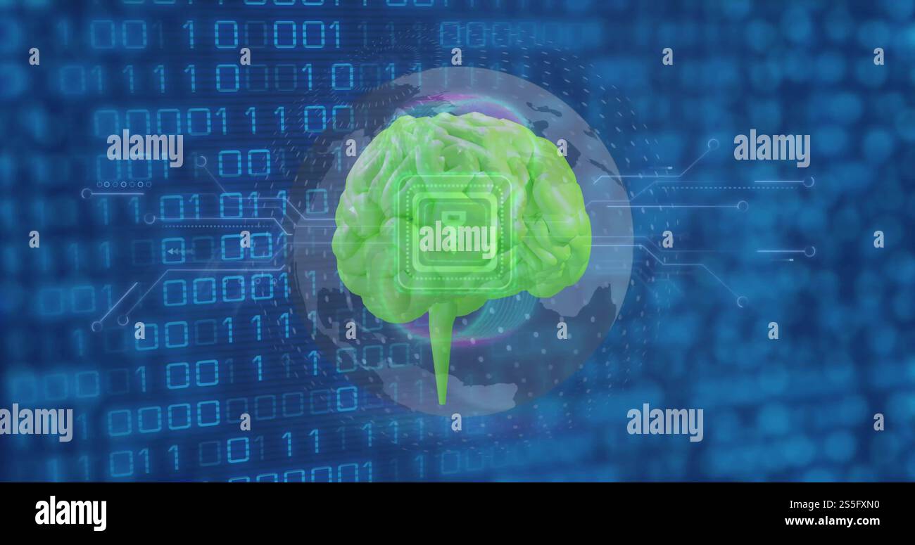 Image Of Key Icon Human Brain Binary Coding And Data Processing Stock