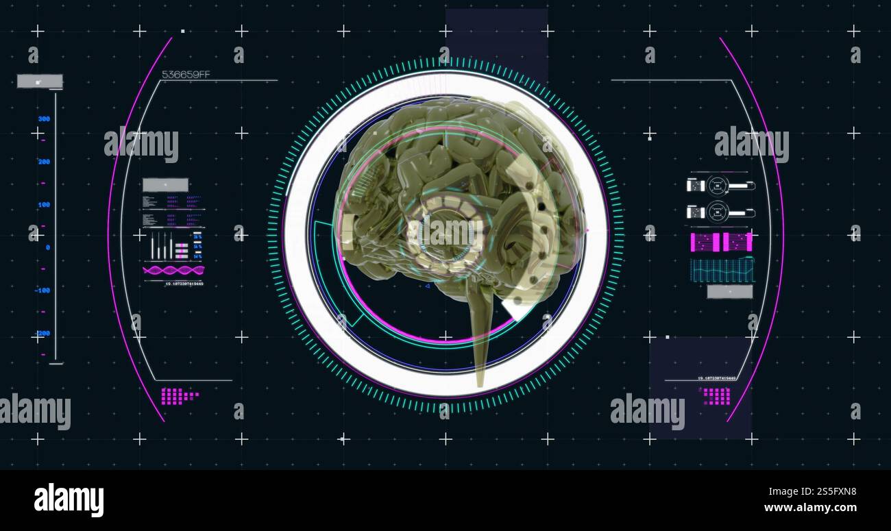 Image of human brain, scope and data processing Stock Photo - Alamy