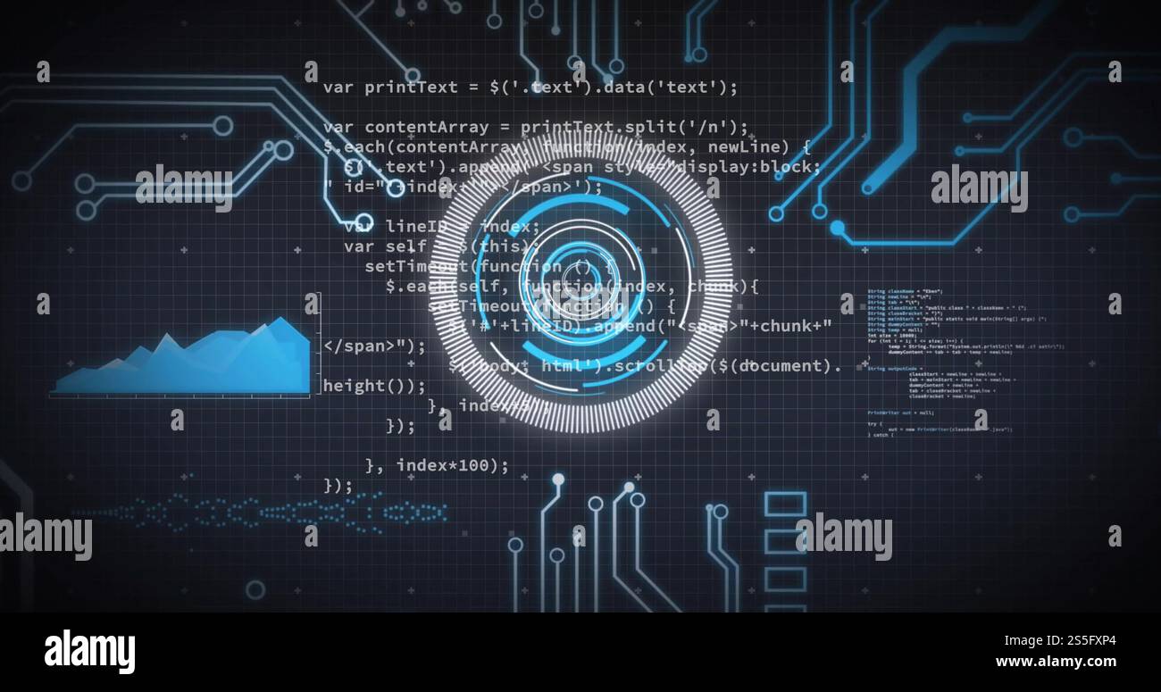 Image of scope and data processing over computer circuit board Stock Photo - Alamy