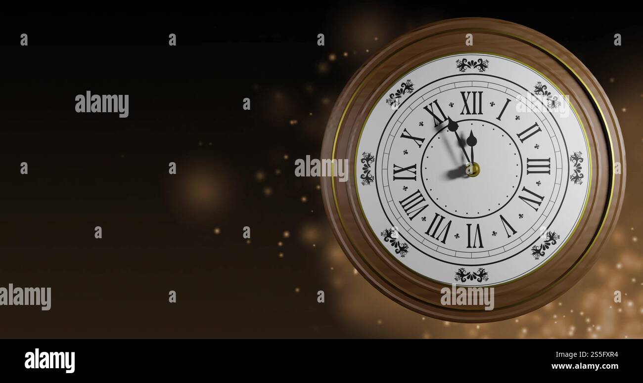 Image of retro clock ticking showing midnight with spots of light on ...