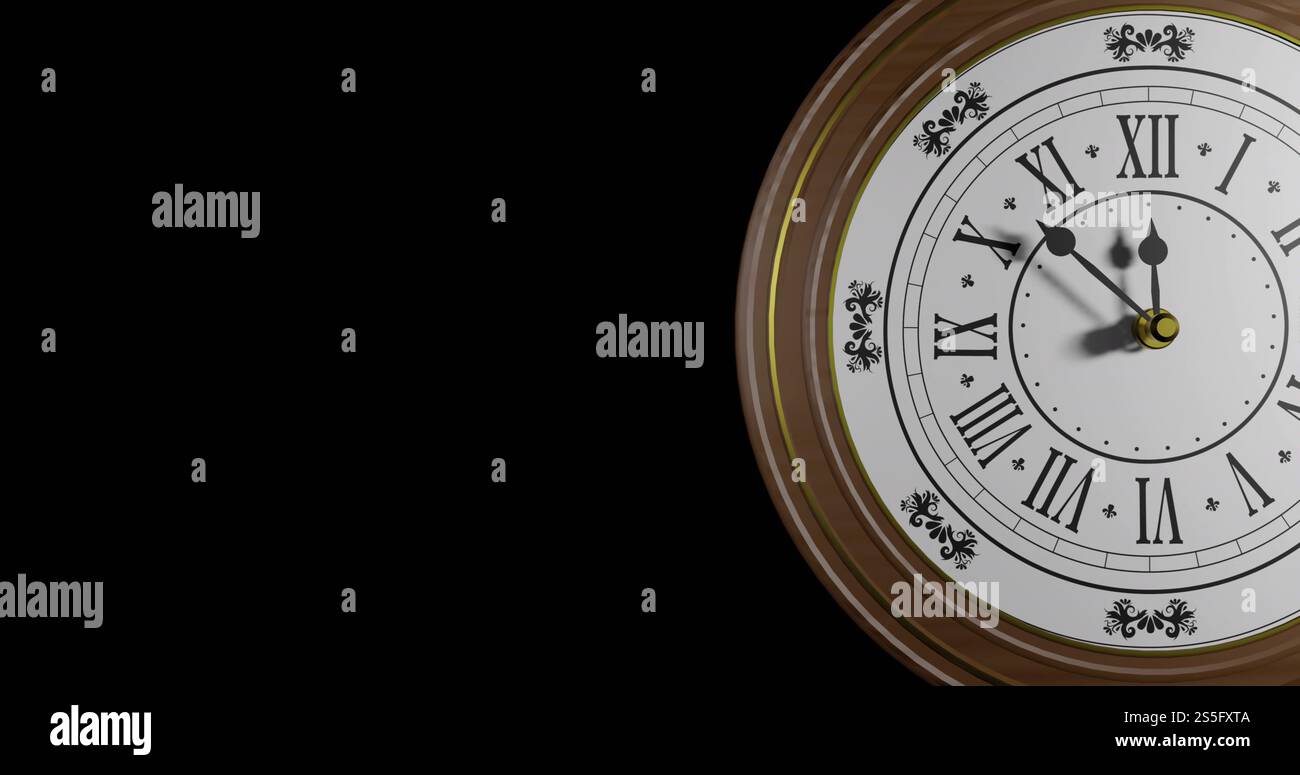 Image of retro clock ticking showing midnight on black background Stock ...