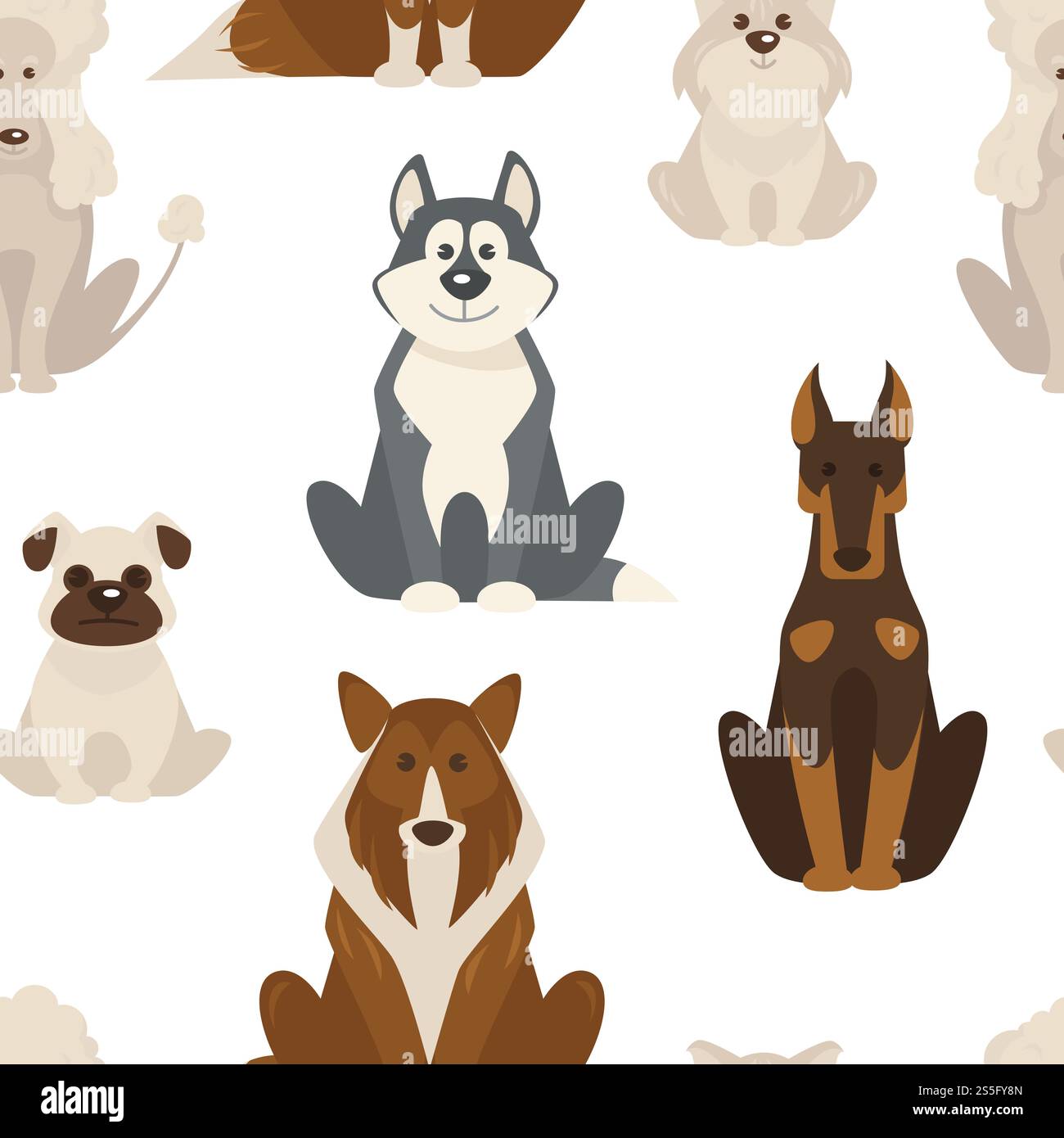 Dog types and breeds canine animals seamless pattern vector isolated on ...