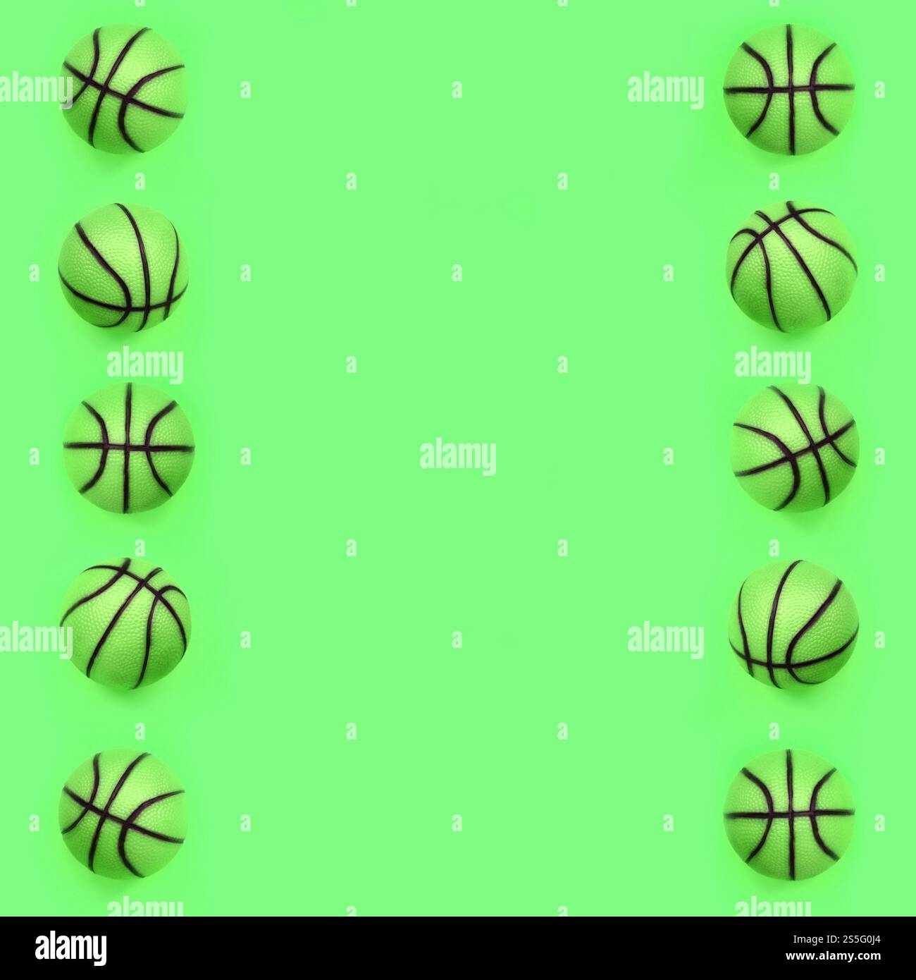 Many small green balls for basketball sport game lies on texture ...