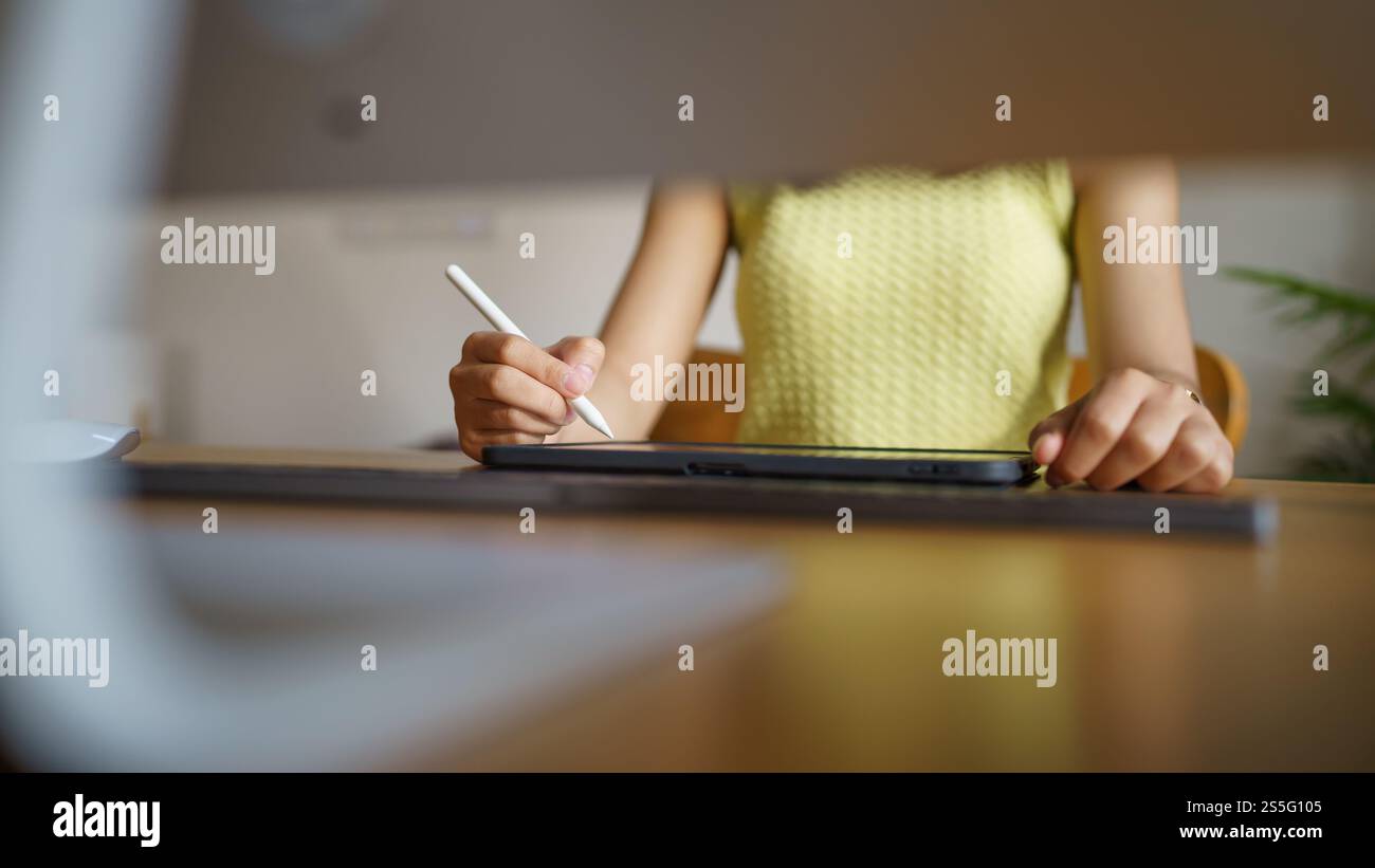 Graphic designer working on digital tablet. artist drawing on graphic ...