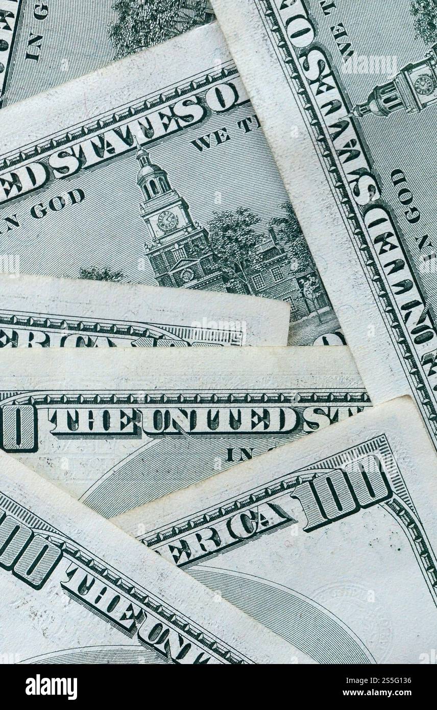 Background of 100 dollar bills. Abstract textured backdrop with many ...