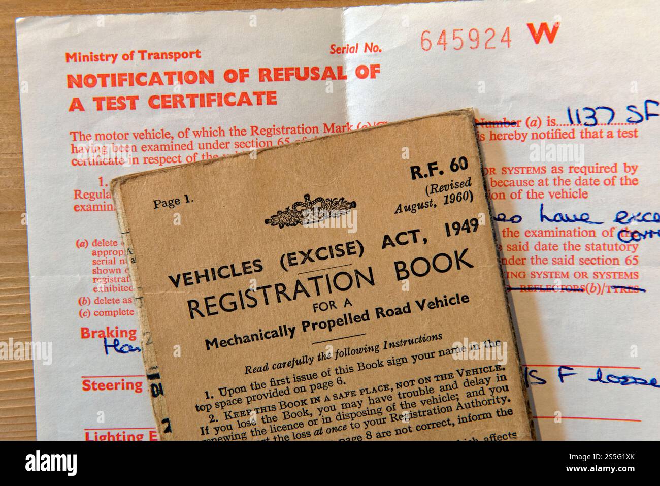 Old, paper Vehicle Registration Book. Vehicles (Excise) Act, 1949 ...