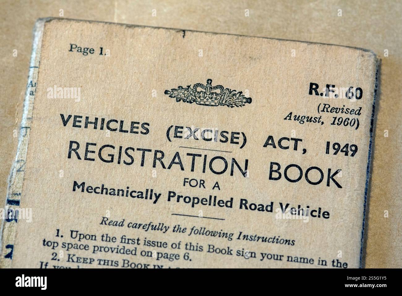 Old, paper Vehicle Registration Book. Vehicles (Excise) Act, 1949 ...