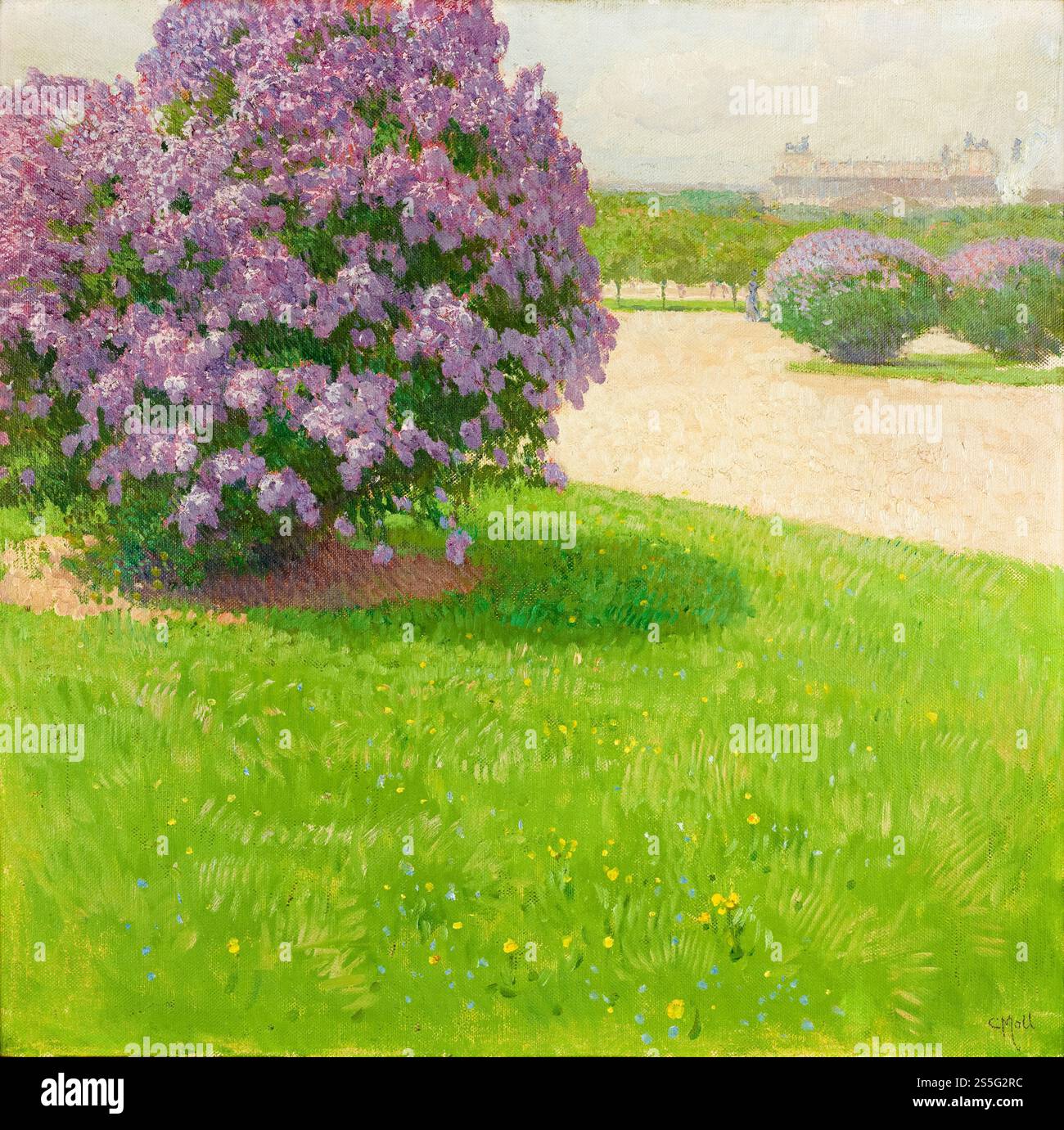 Carl Moll, Heldenplatz with Lilacs, painting in oil on canvas, circa ...