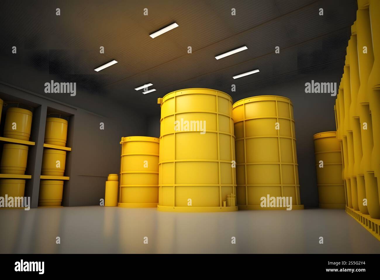 Radioactive waste in barrels, nuclear waste repository. Neural network ...