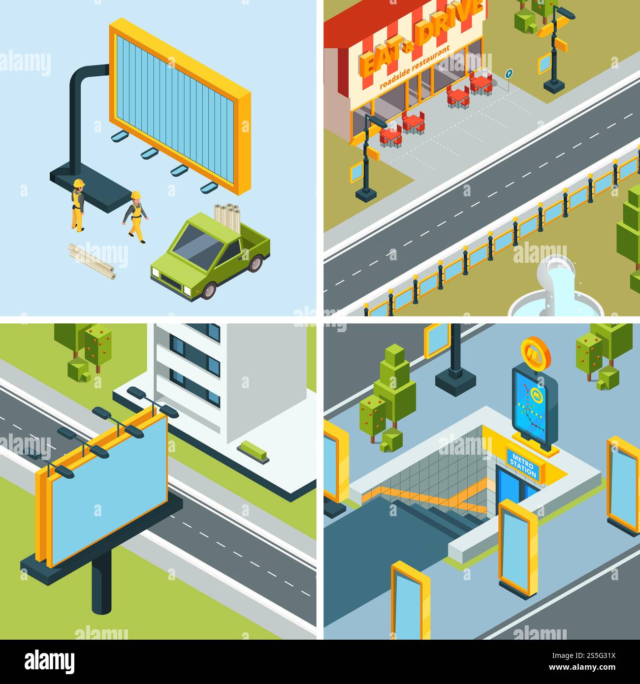 Urban advertising boards. Outdoor placard led panels billboards at ...