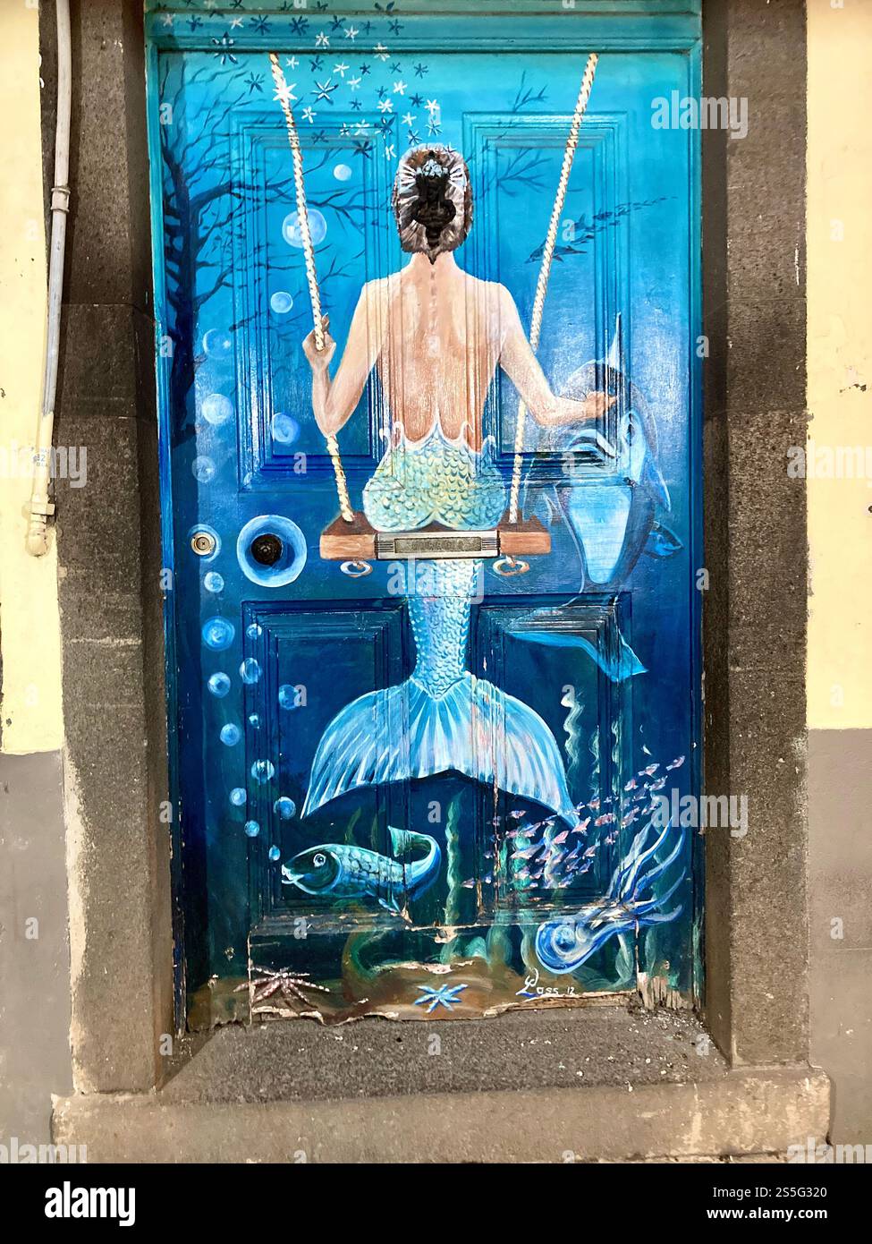 Close-Up of artwork on the doors of Rua de Santa Maria in the Zona ...