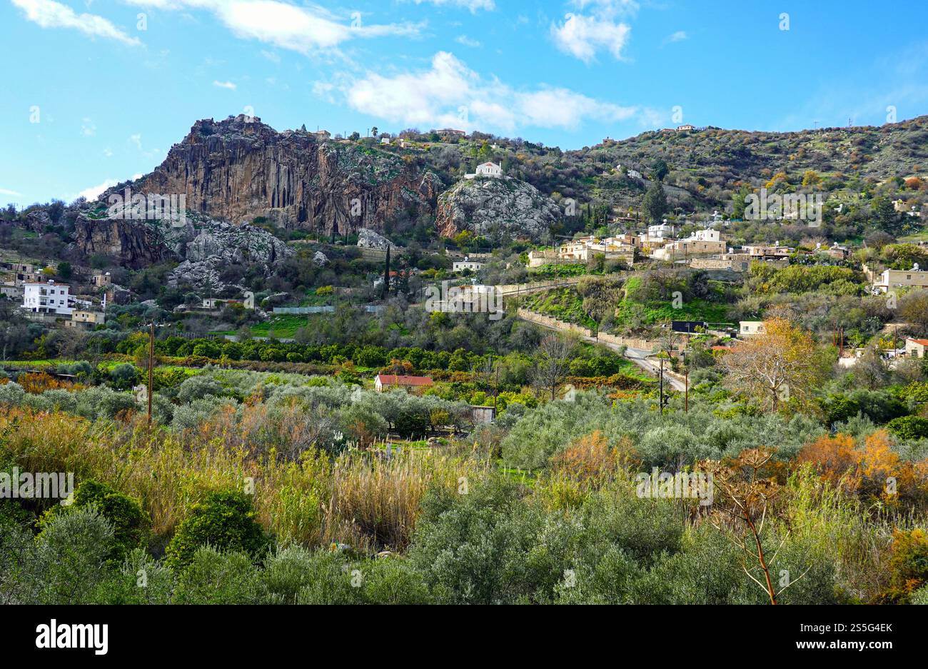 The small village of Episkopi and its surrounding cliffs, Winter on the ...