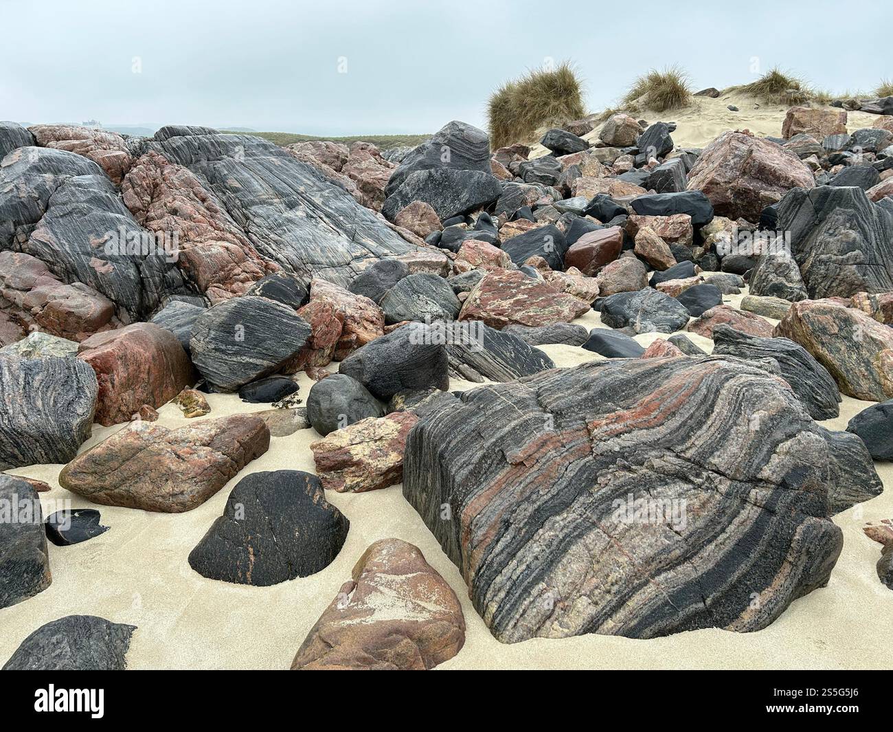 Rock formations on the beach at Ardroil, Isle of Lewis, Western Isles ...