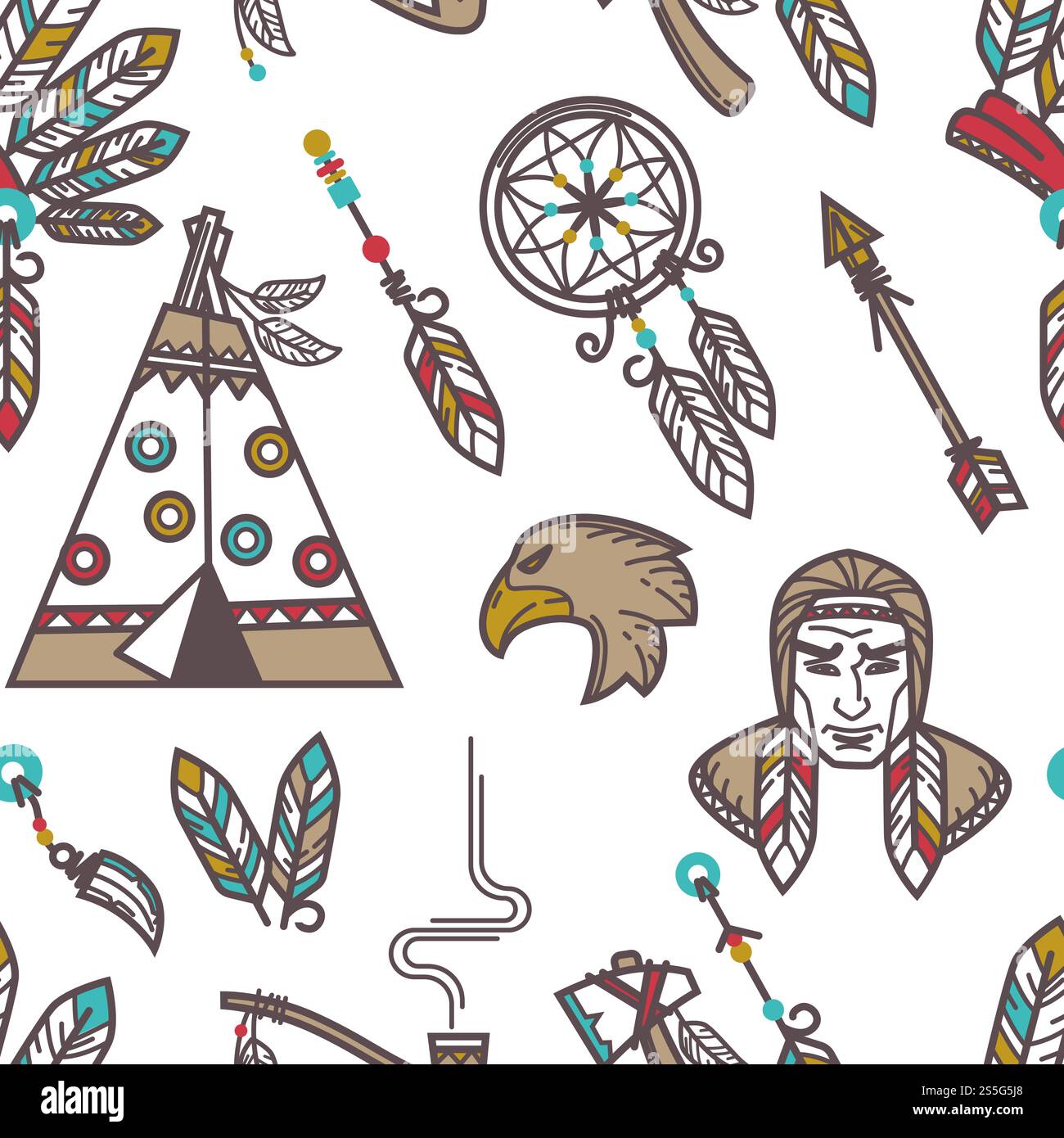 Native American Indians traditional culture symbols pattern background ...