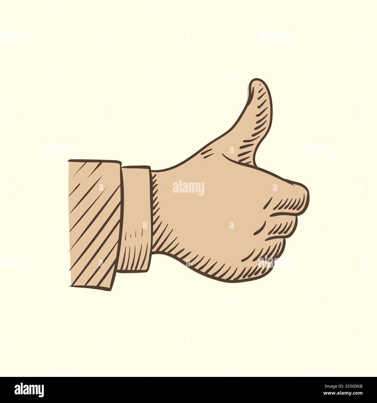 Hand showing like symbol, sketch thumbs up vector isolated on ...