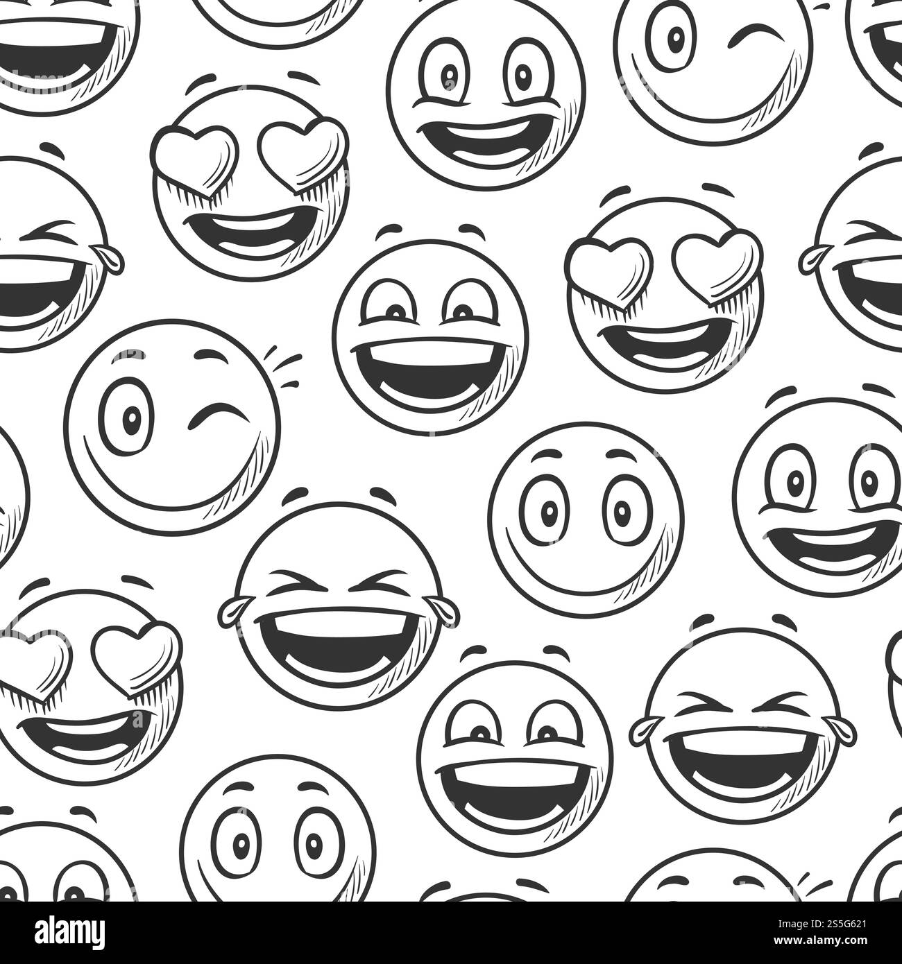 Positive smiling faces background, emoticons sketch line seamless ...