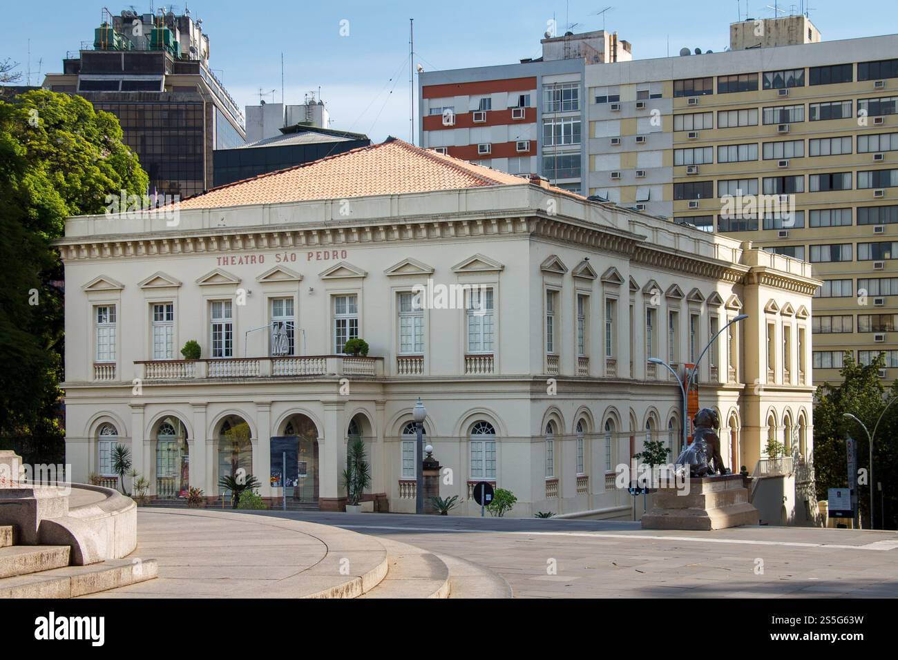 The Theatro Sao Pedro historical theater in Praca da Matriz plaza in ...