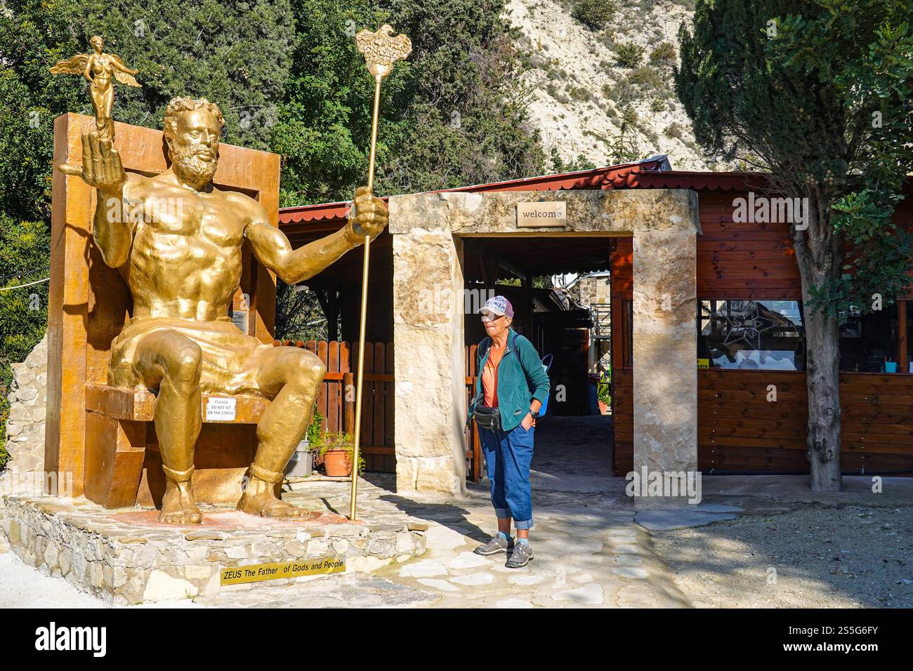 Statue of Zeus at the entrance to Adonis Waterfall and Baths, Tourist ...