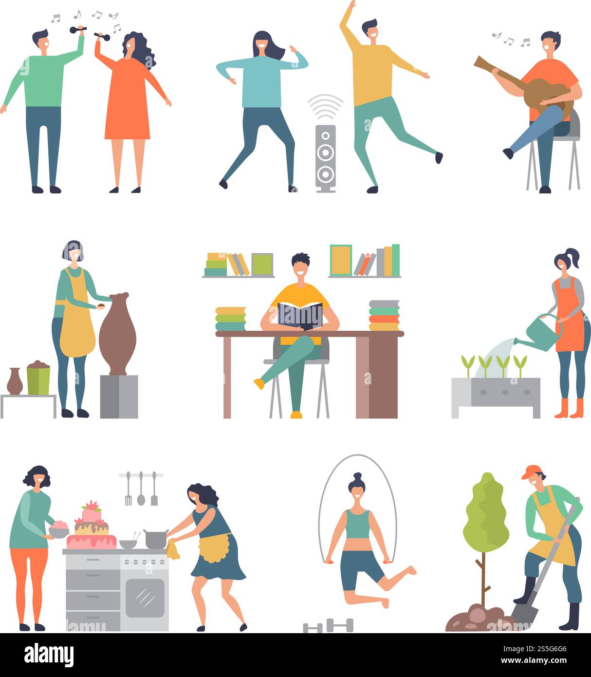 People hobbies. Writers painters male and female characters making ...