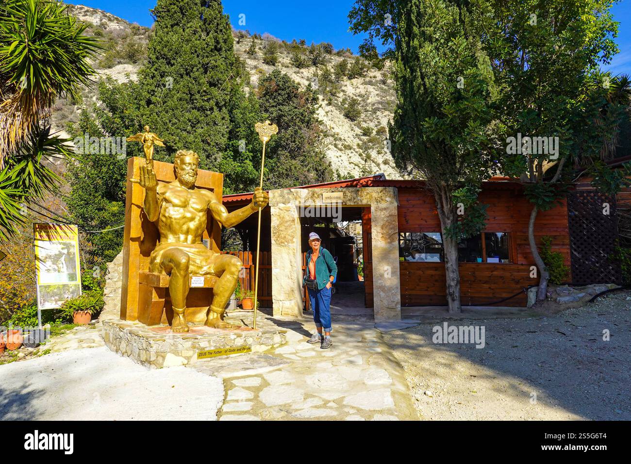 Statue of Zeus at the entrance to Adonis Waterfall and Baths, Tourist ...