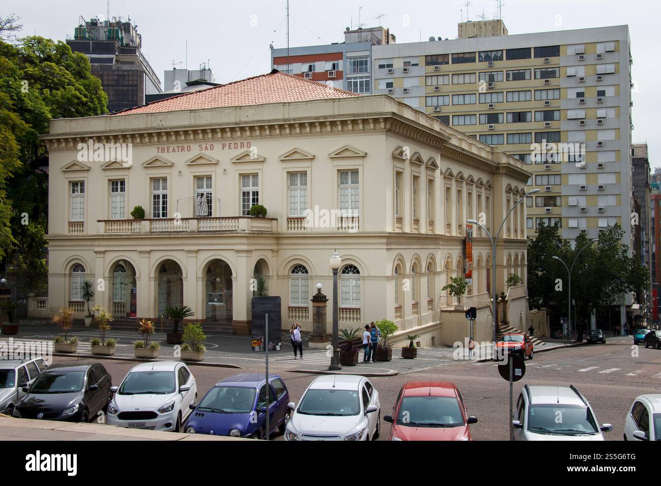 The Theatro Sao Pedro historical theater in Praca da Matriz plaza in ...