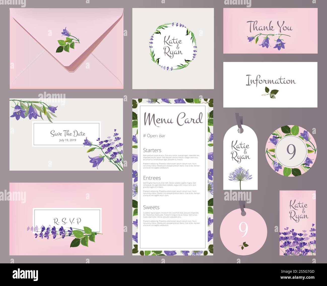 Florals wedding cards. Invited placards floral decoration flower frames ...