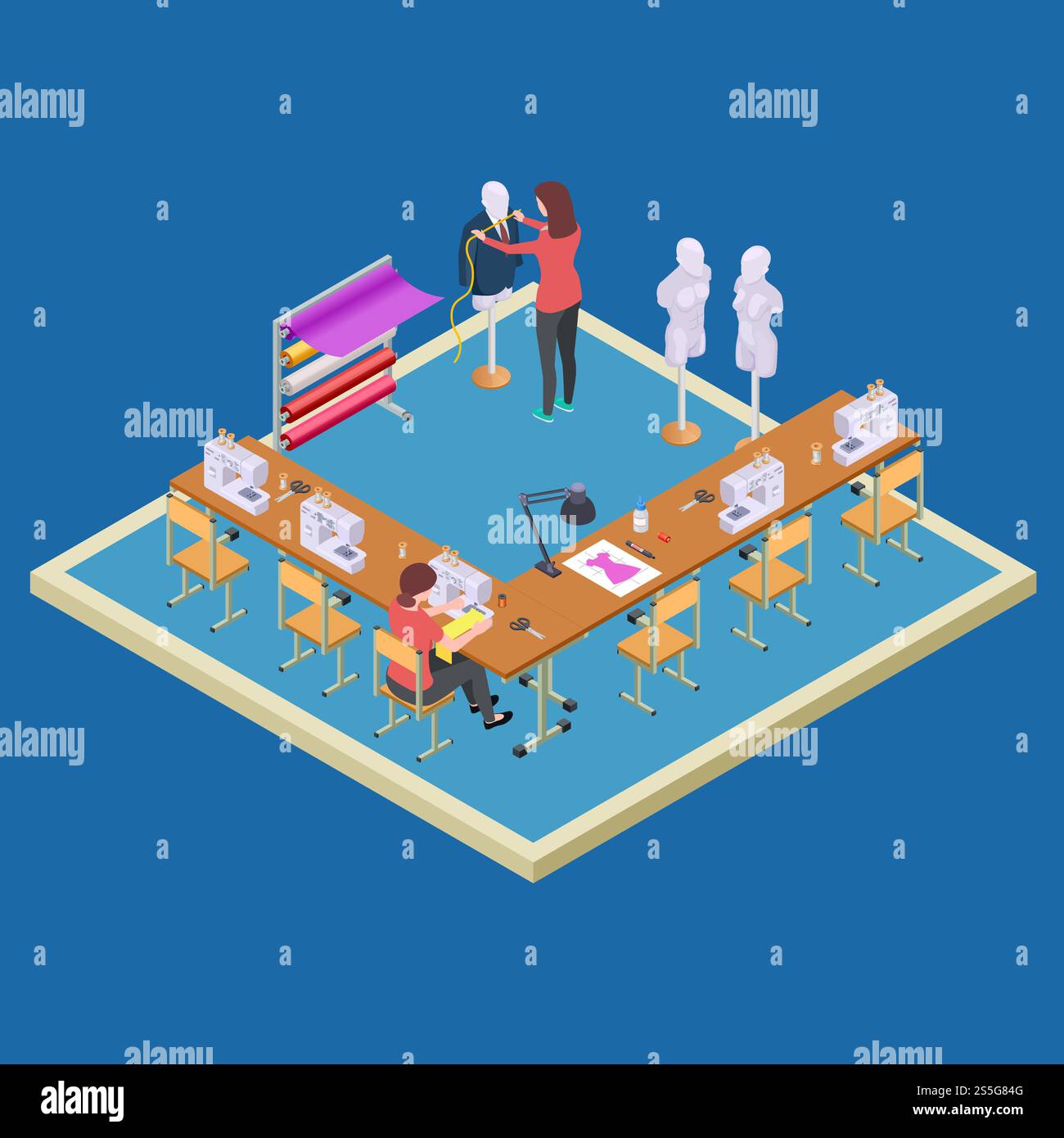 Coworking space for designers. Isometric atelier class vector concept ...
