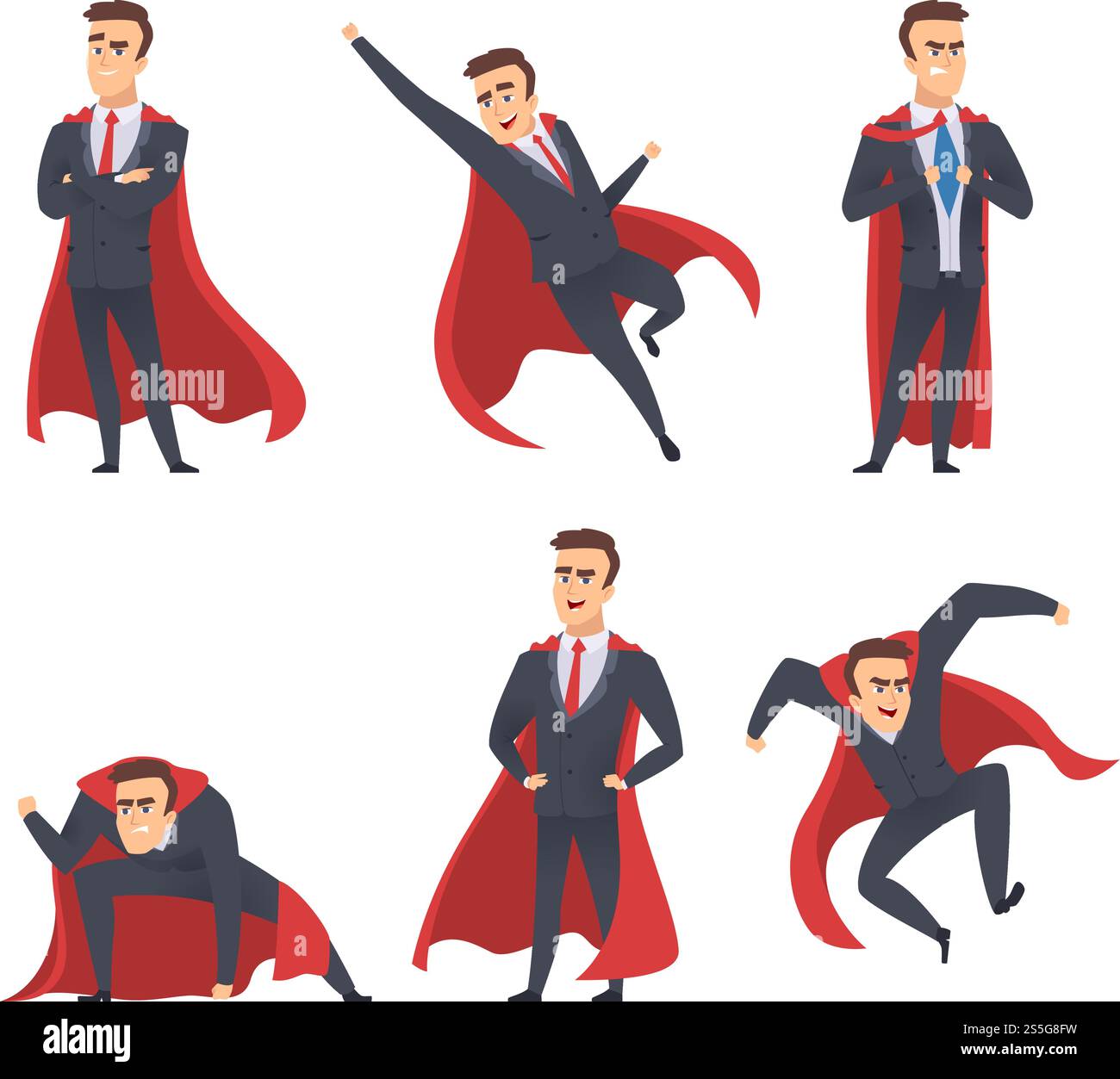 Businessman superheroes. Office managers directors workers red cloak ...