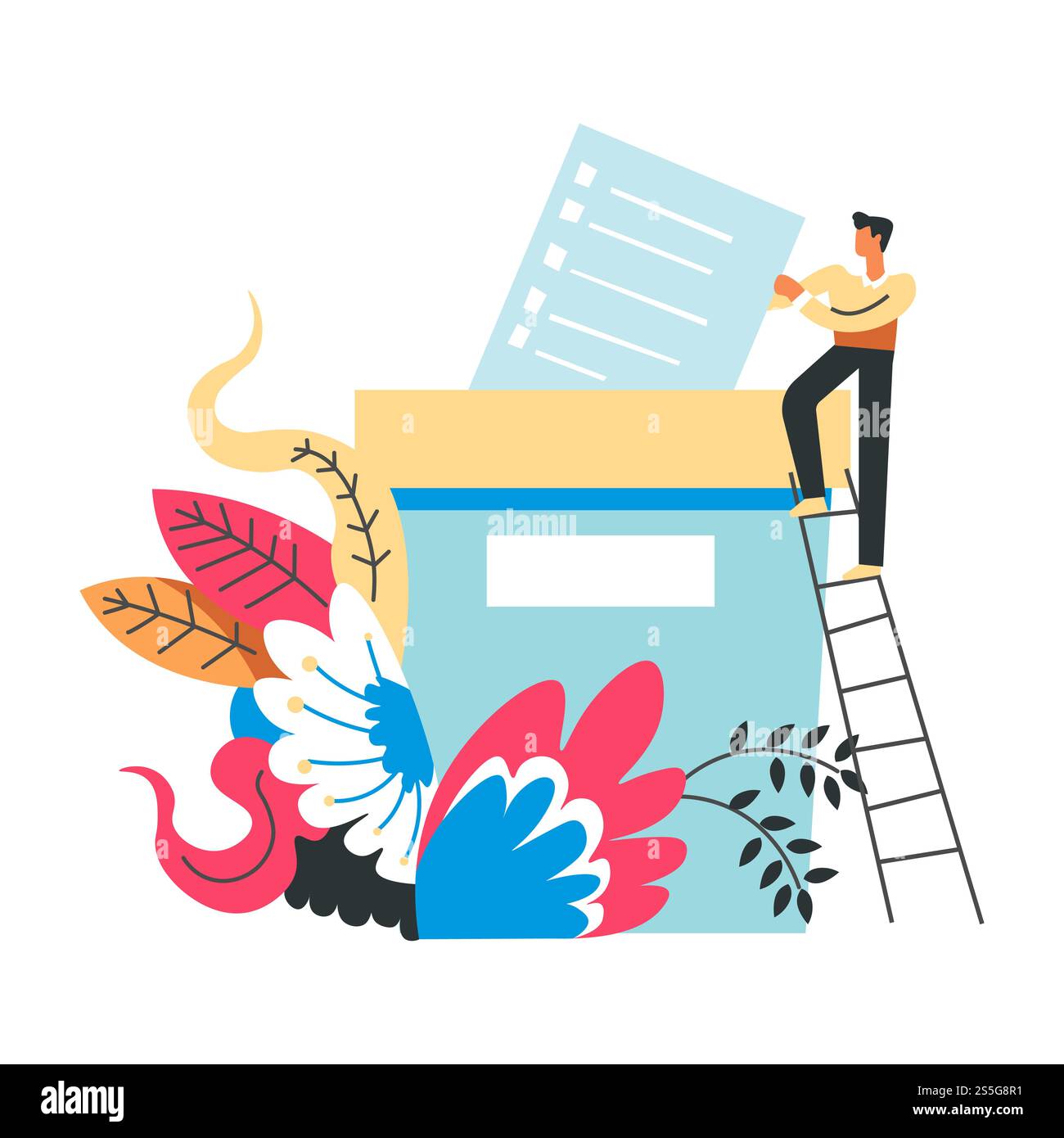 Job recruitment, male applicant with cv resume putting into box vector ...